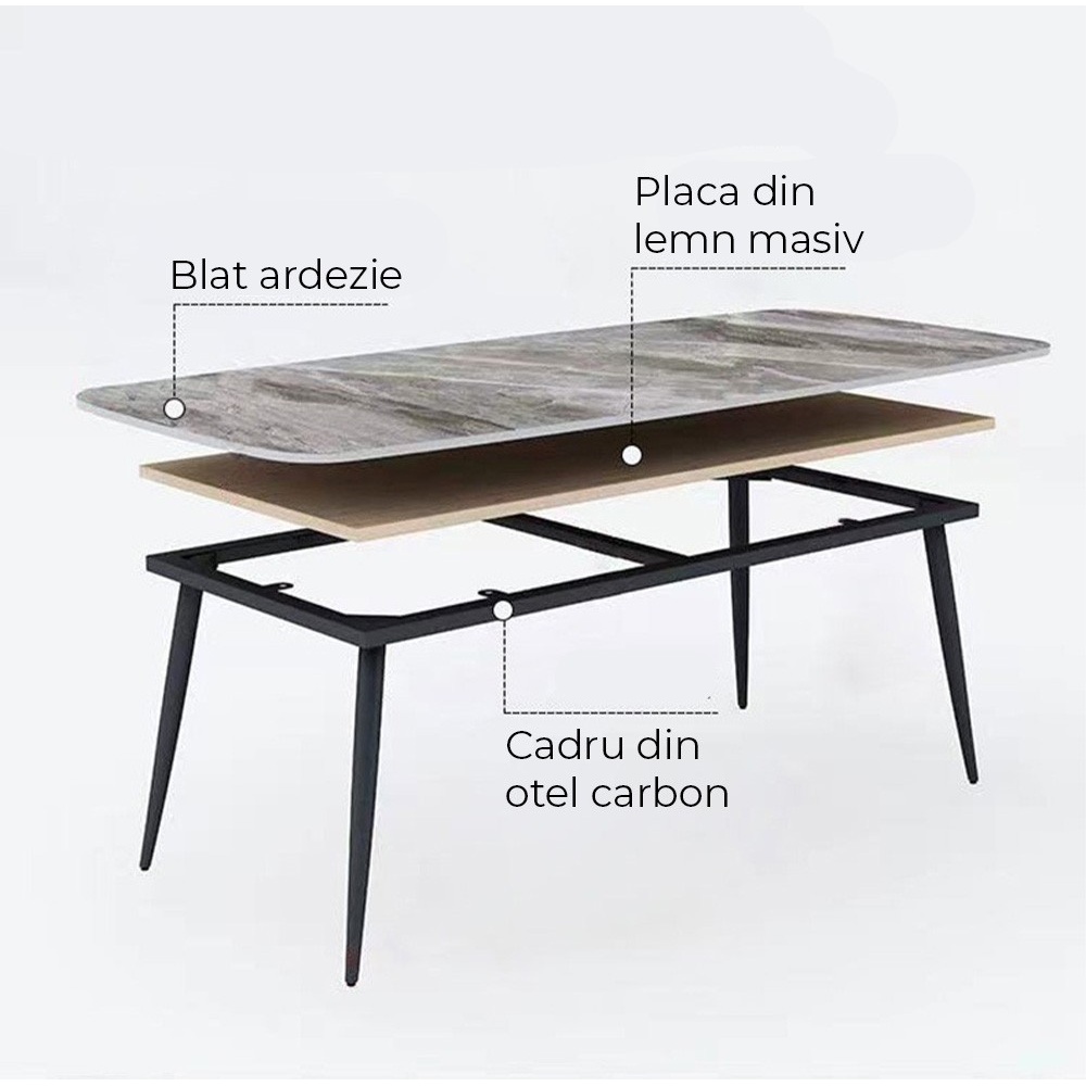 Masa dining lemn si piatra naturala Highness, masa bucatarie