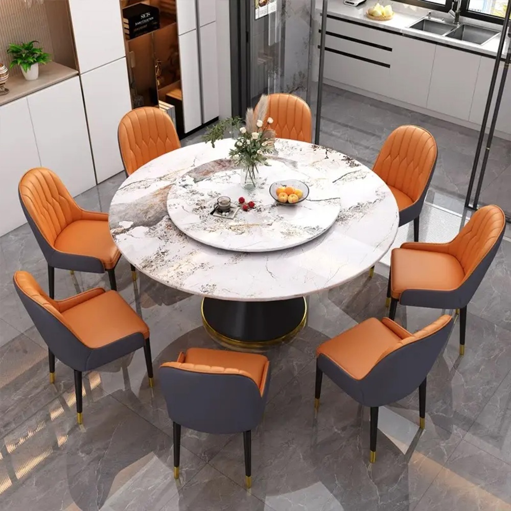 Masă rotundă cu blat rotativ din piatră ardezie – design elegant 135x80 ...