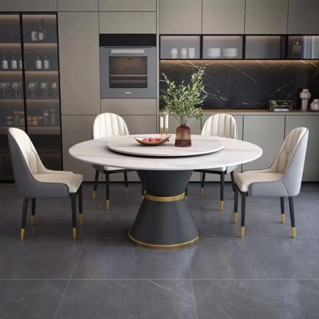 Masă rotundă cu blat rotativ din piatră ardezie – design elegant 135x80 ...