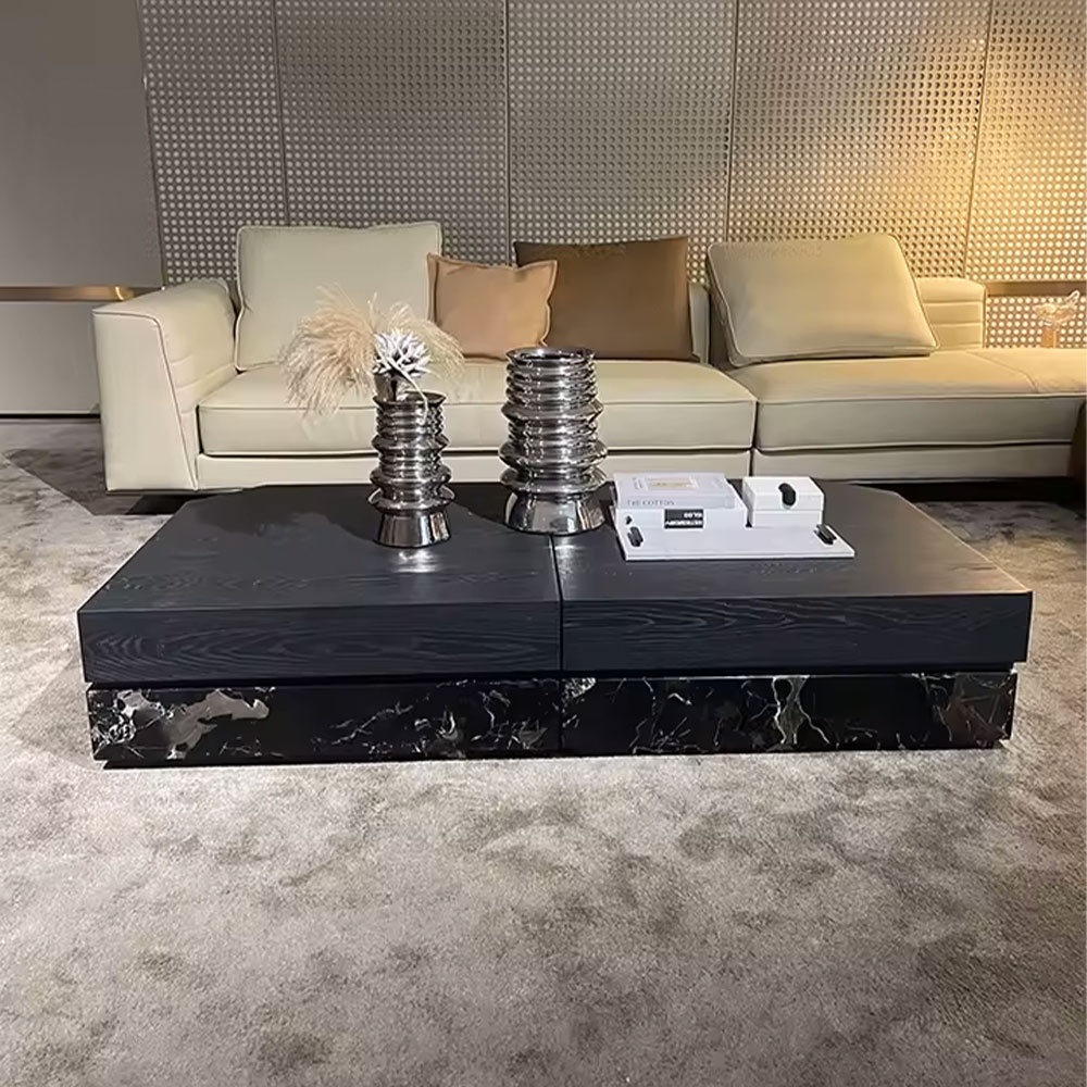 Masa cafea lemn masiv si marmura 80 x 80 x 31 cm Zircon, Homedit