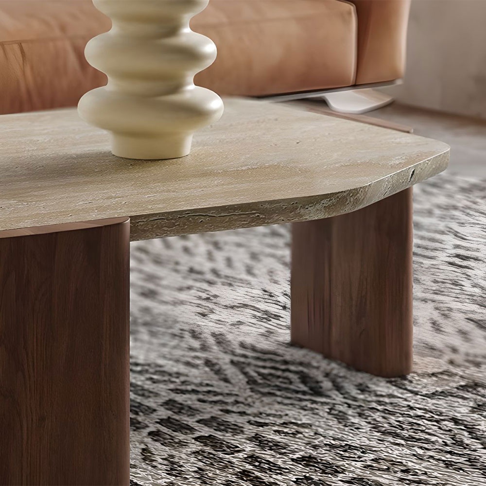 Masa de cafea lemn masiv si travertin 110 x 51 x 35 cm Pensive, Homedit